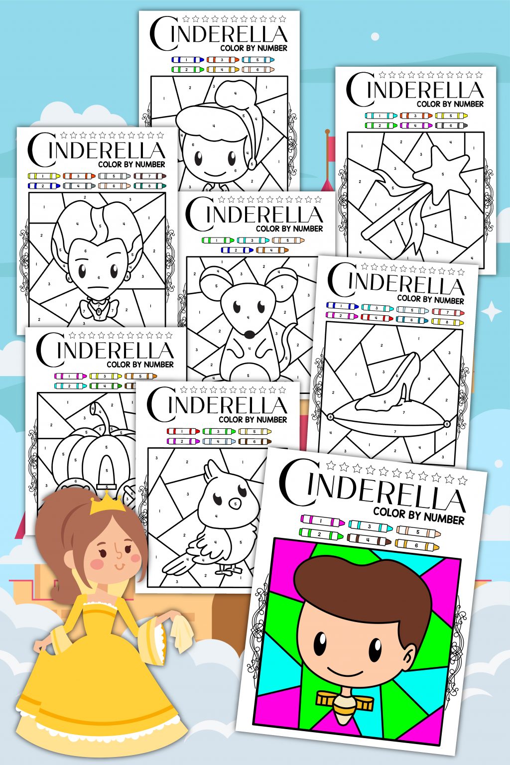 Disney Princess Cinderella Color by Number (Free Printables)
