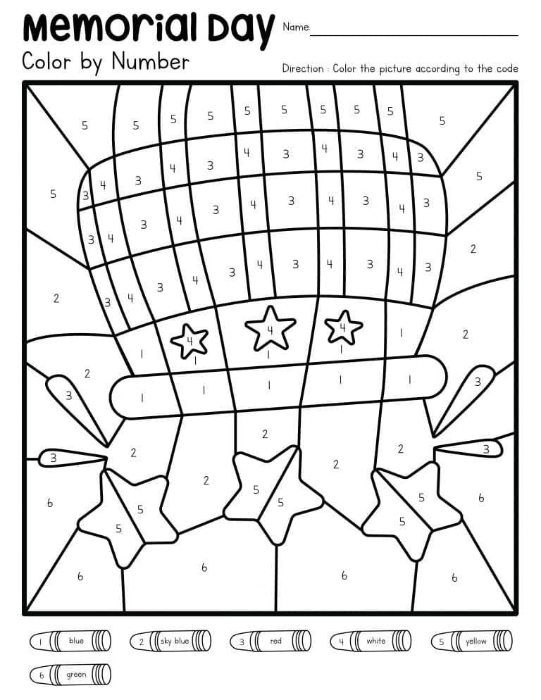 Free Memorial Day Color by Number Coloring Pages