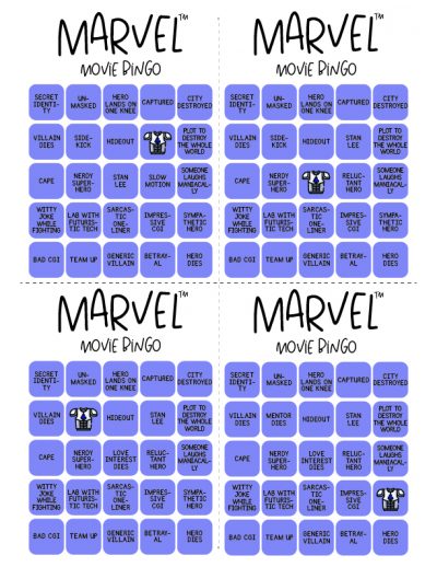 Get This Marvel Movie Bingo Game Card (Free To Download)