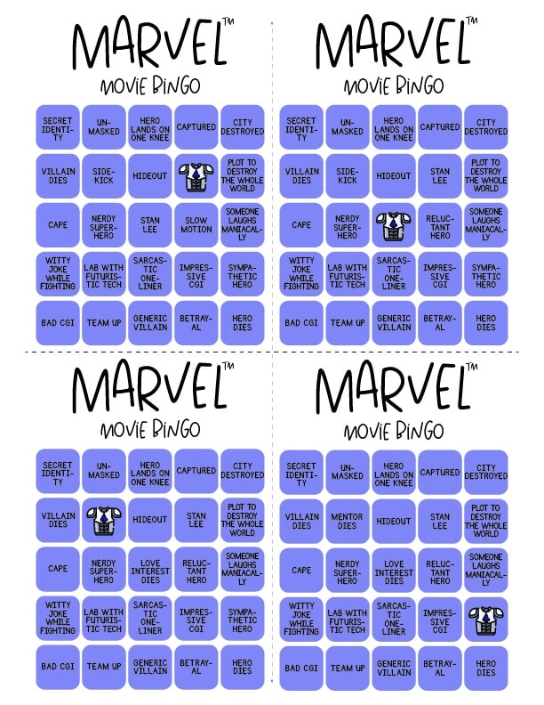 Get This Marvel Movie Bingo Game Card (Free To Download)