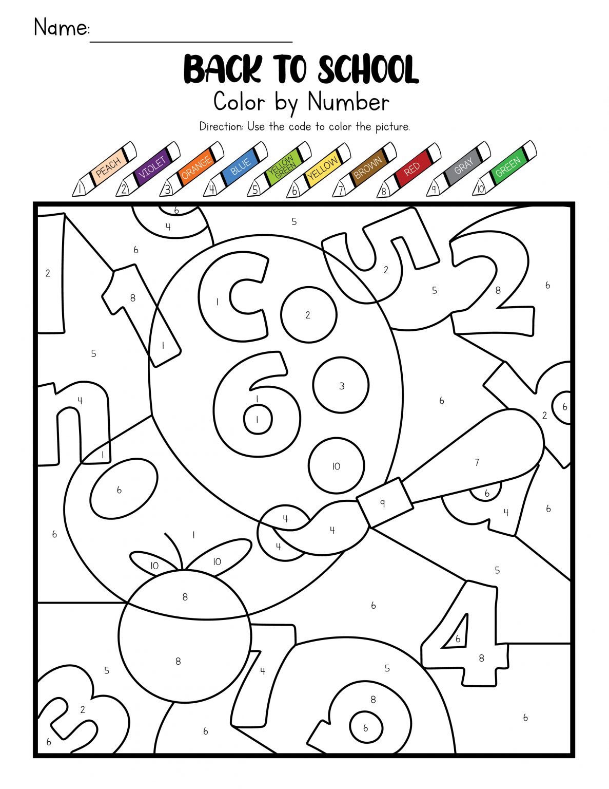Back to School Color by Number Coloring Pages