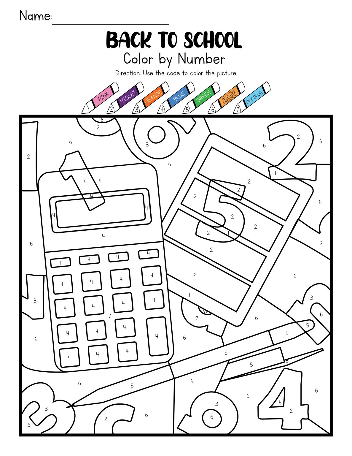Back to School Color by Number Coloring Pages