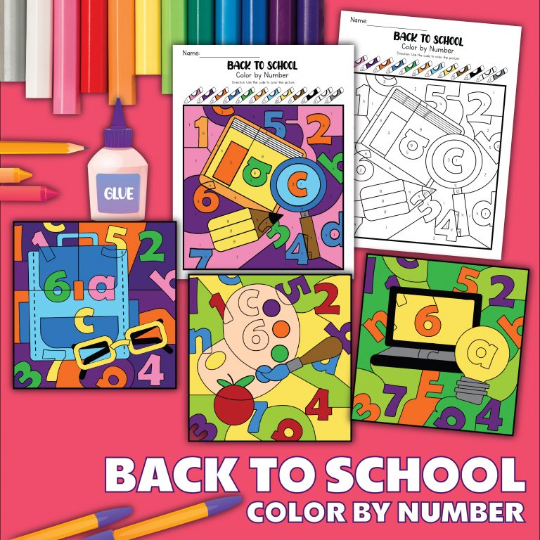 Free Back to School Color by Number Pages (8 Printables)