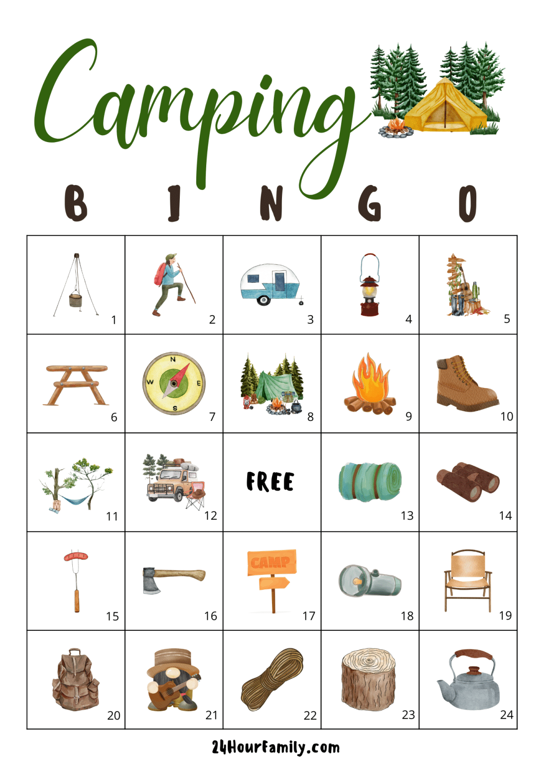 Camping Bingo Printable (Free Game)