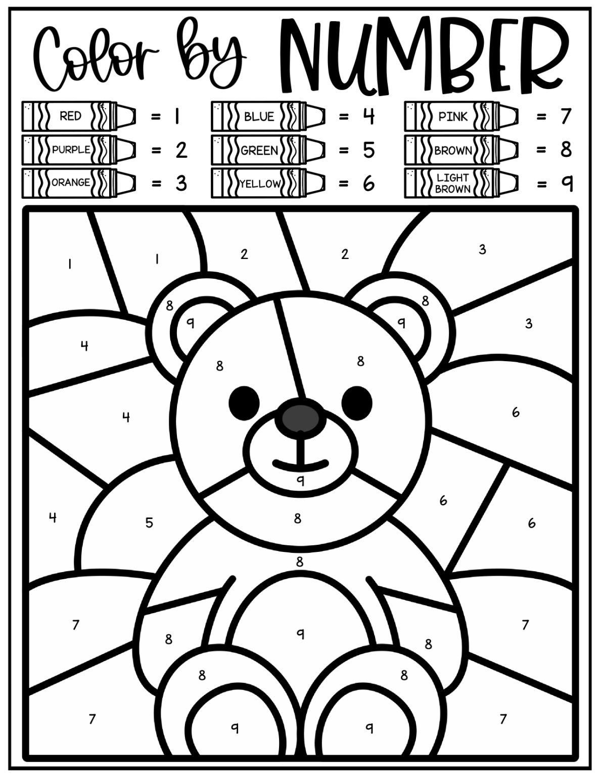 Letter T Color by Number Coloring Pages (Free to Print)