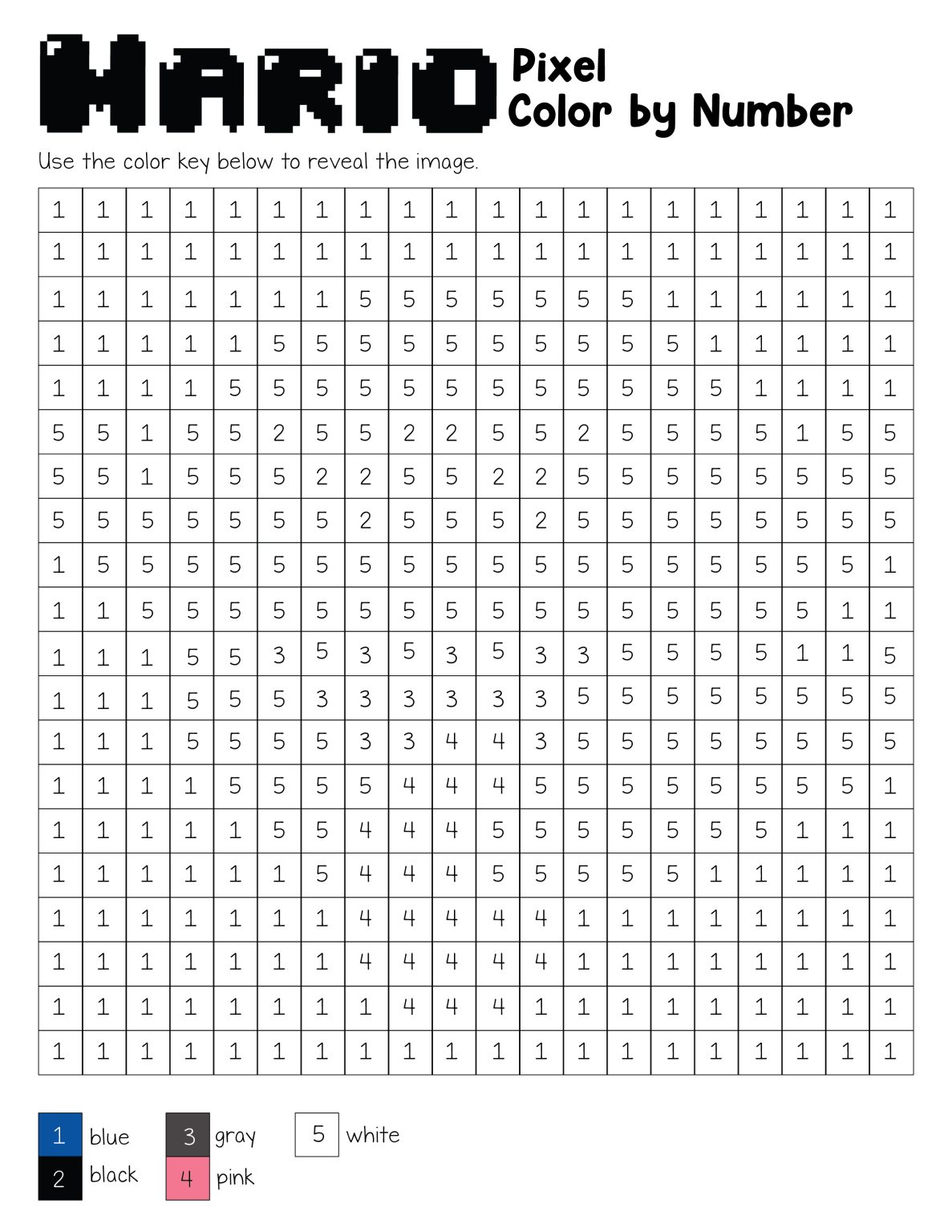 12 Free Super Mario Pixel Color-by-Number Printables