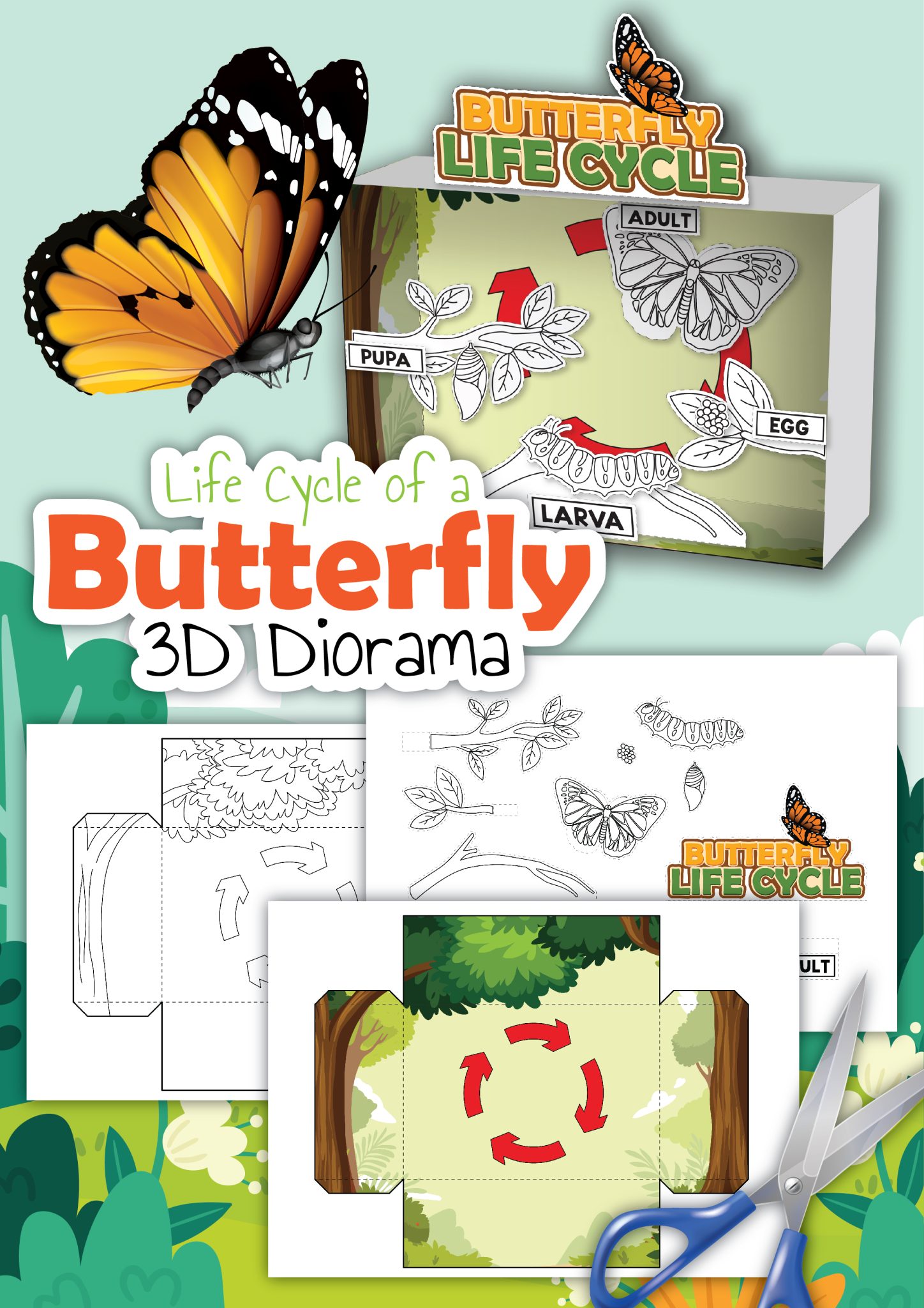 3D Butterfly Life Cycle Craft Printable