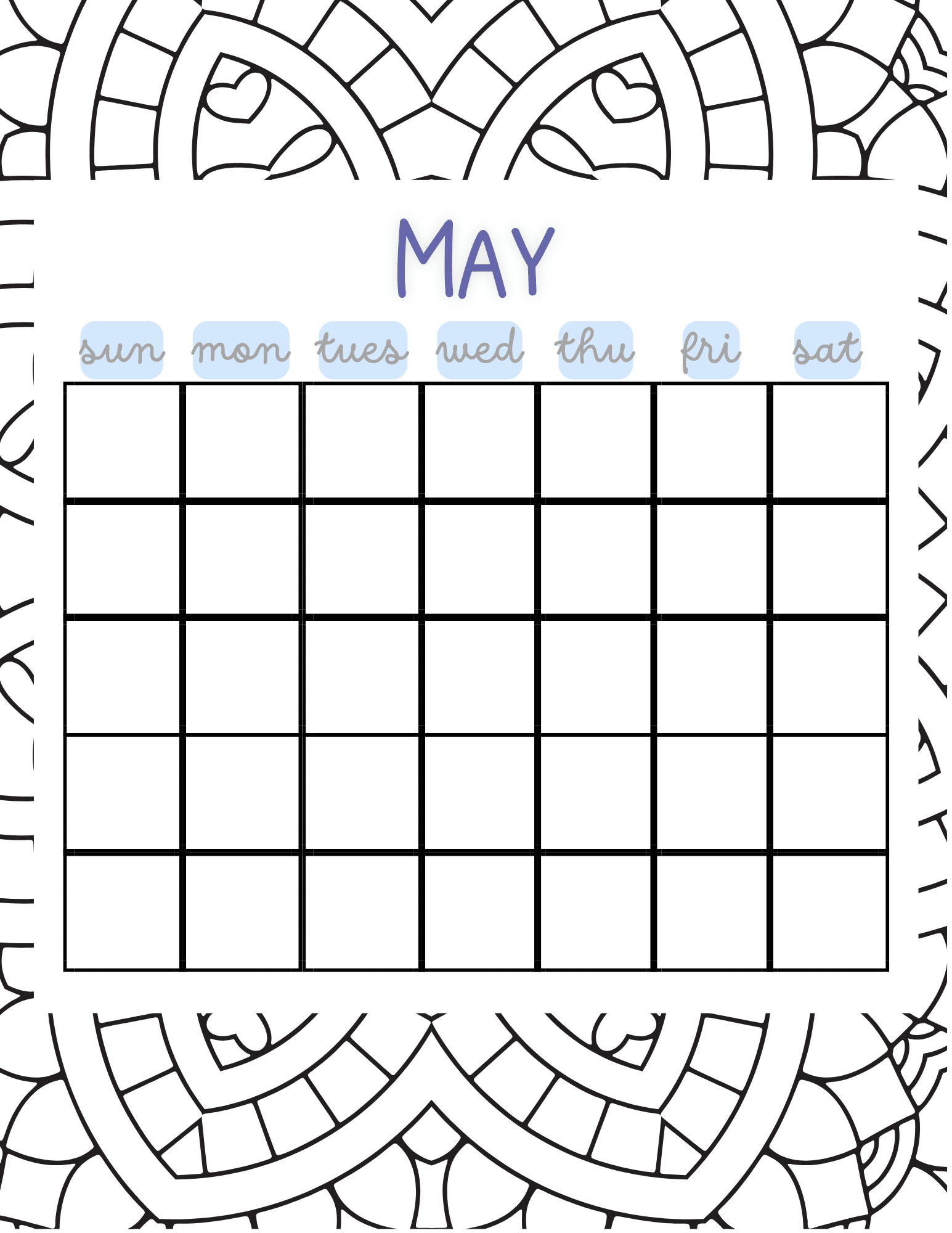 Undated Printable Coloring Calendar (For 2026)