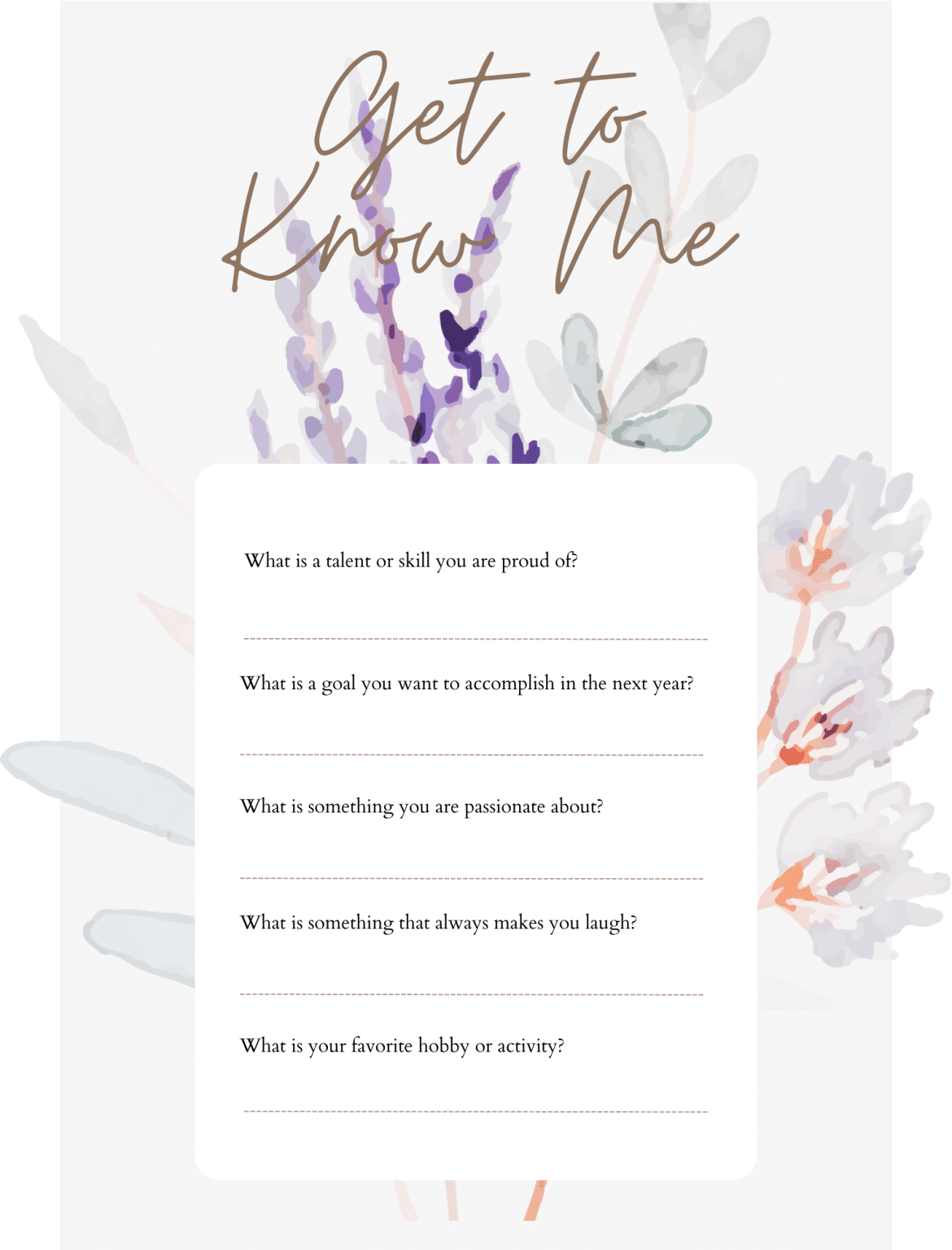 Get to Know Me Worksheet (Free Printables)