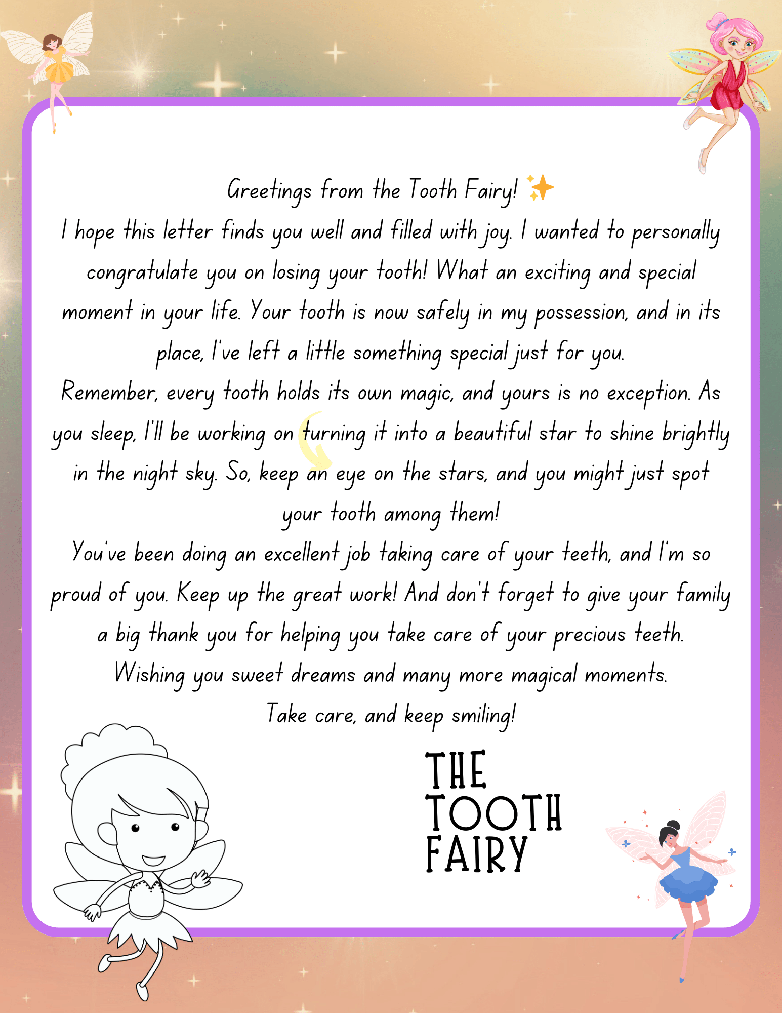 Free Printable Tooth Fairy Letter and Envelope (3 Versions)