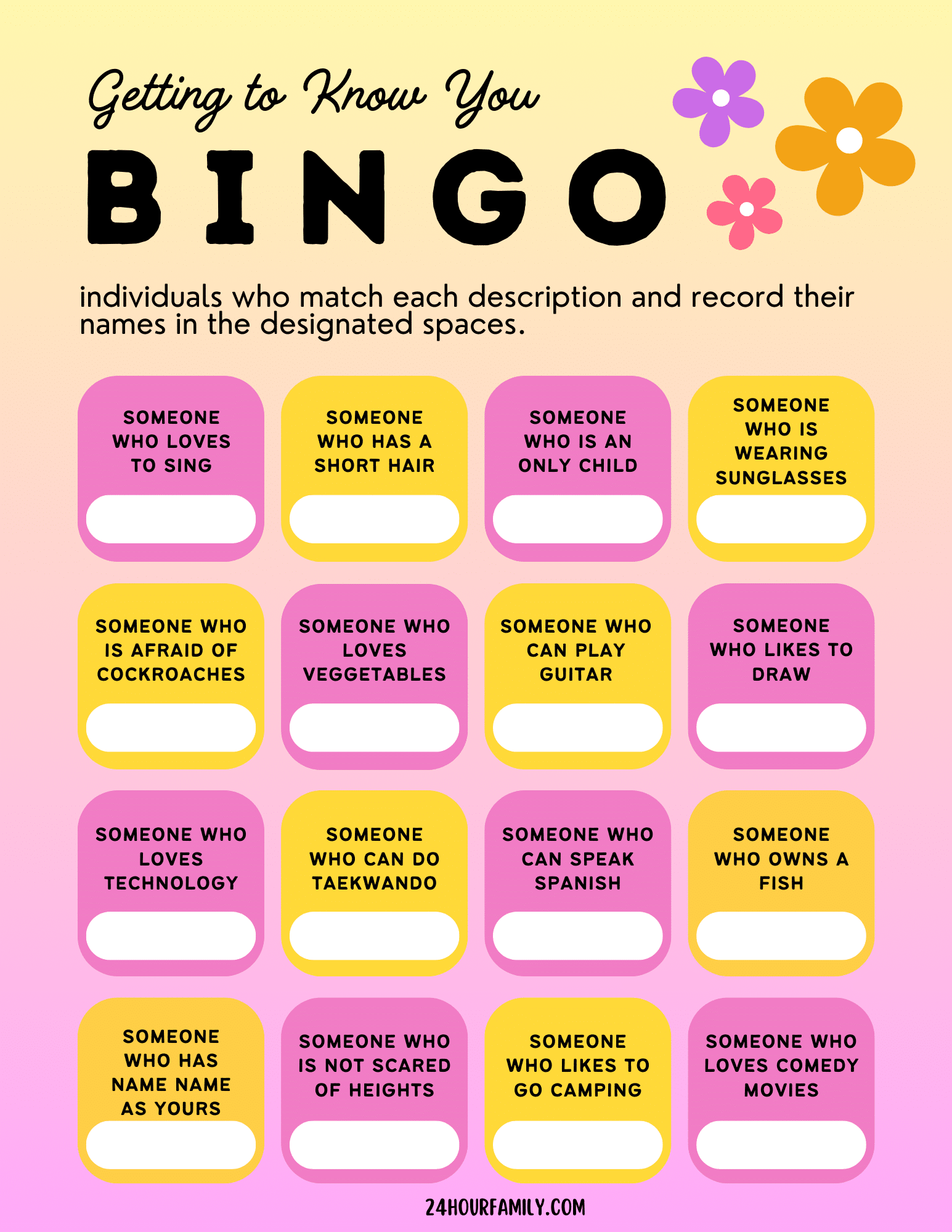 5 Free Printable Get to Know You Bingo Games