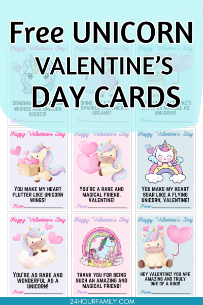 Free Printable Unicorn Valentine's Day Cards - 24hourfamily.com