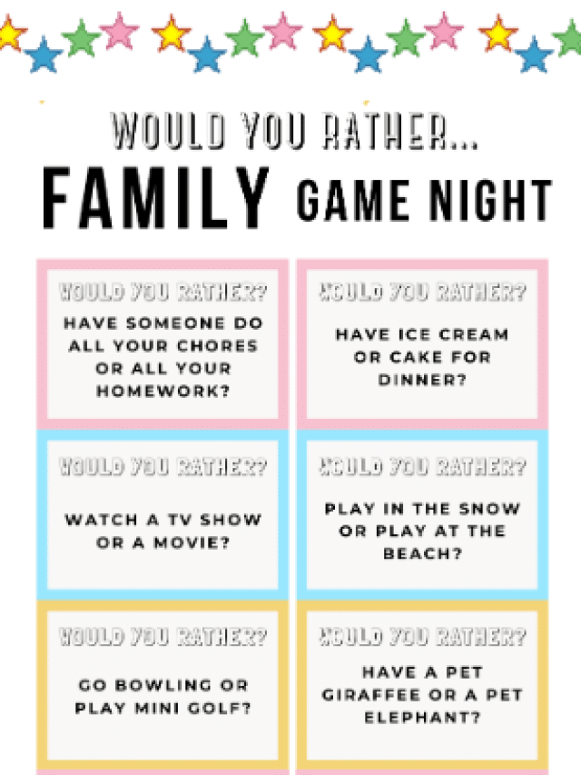 Would You Rather Family Game Night Questions for Kids with free ...