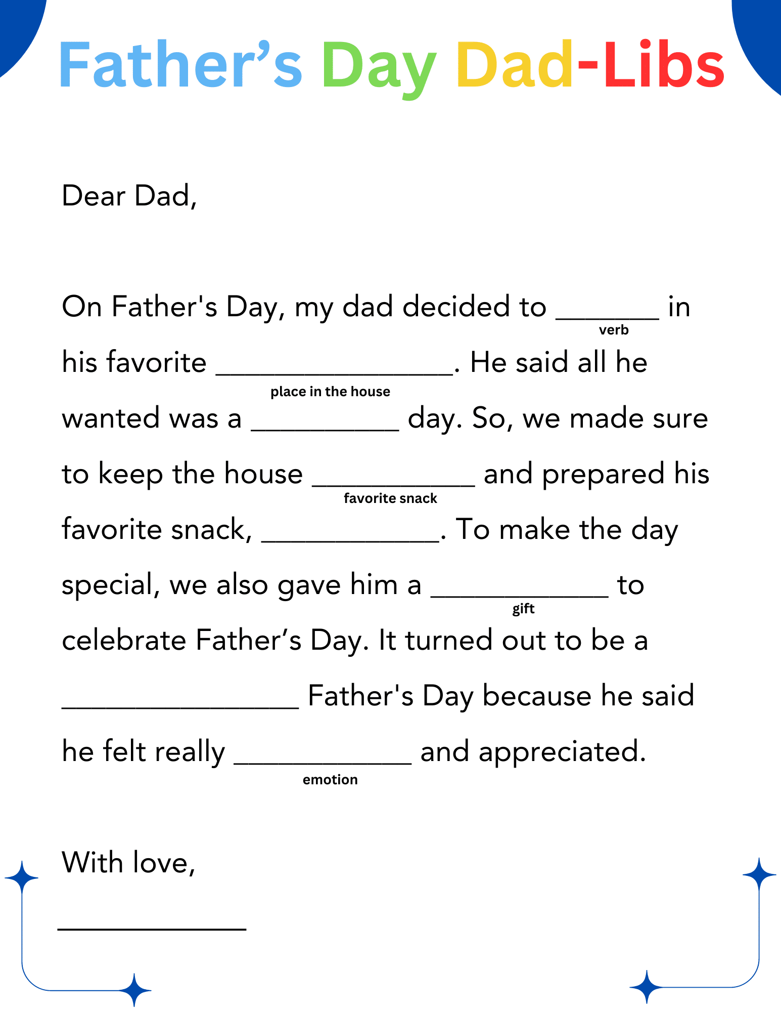 Father's Day Mad Libs for Kids Printables (Free Template)