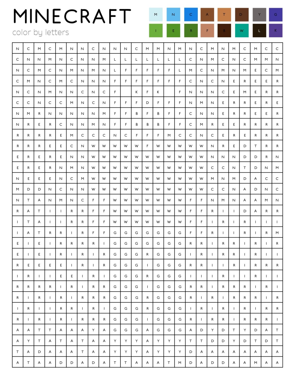 Minecraft Pixel Color by Letters (Free Printables)