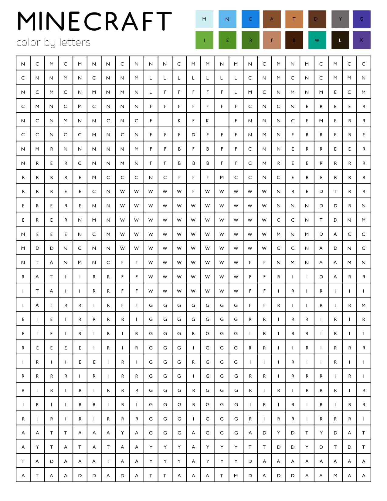 Minecraft Pixel Color by Letters (Free Printables)