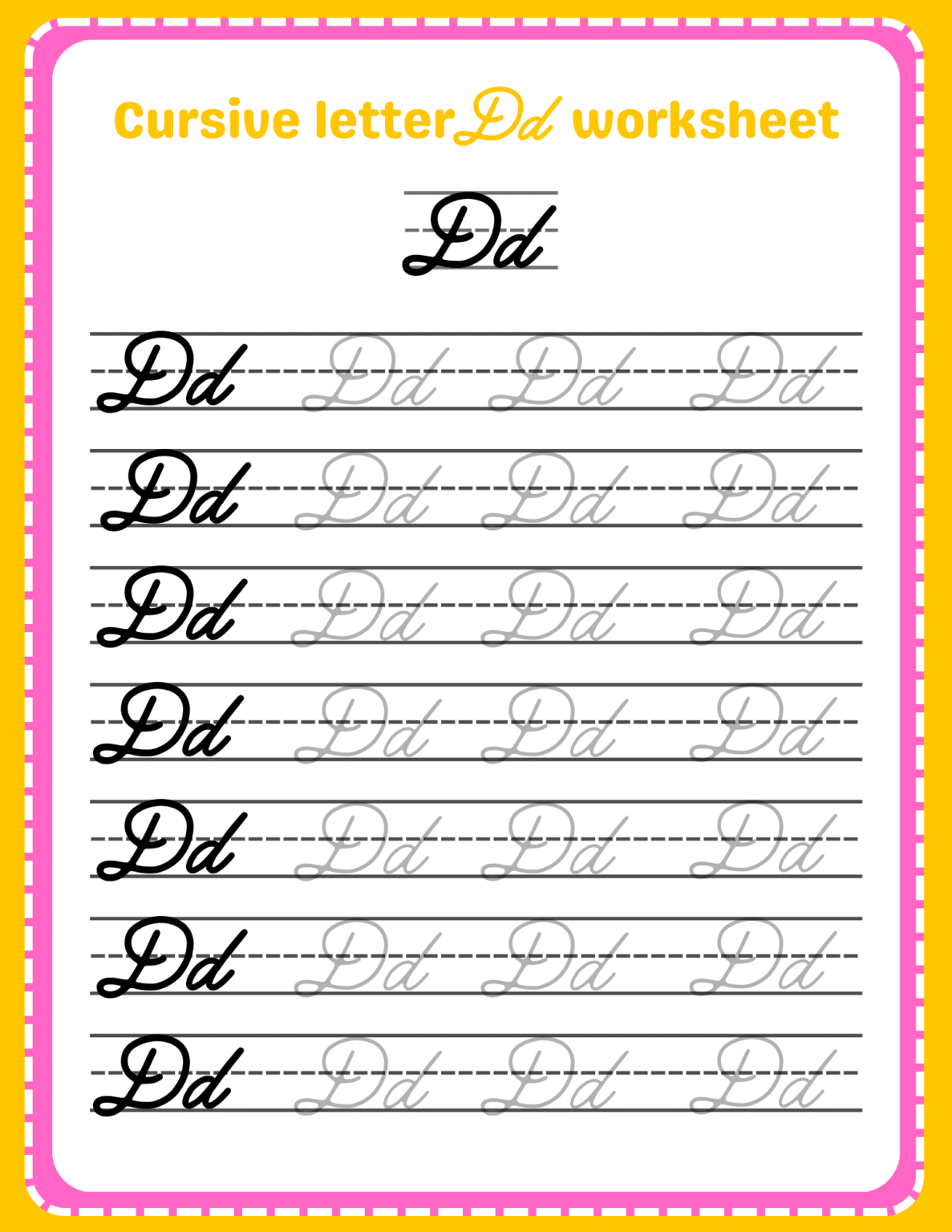 Letter D Cursive Writing Worksheets (Free Printables)