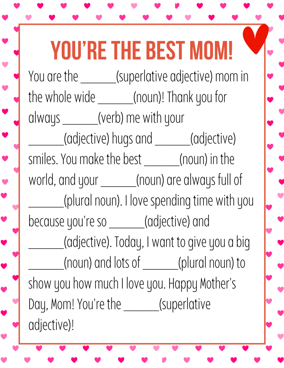 Celebrate Mother's Day with Mad Libs for Kids (Free Printable)