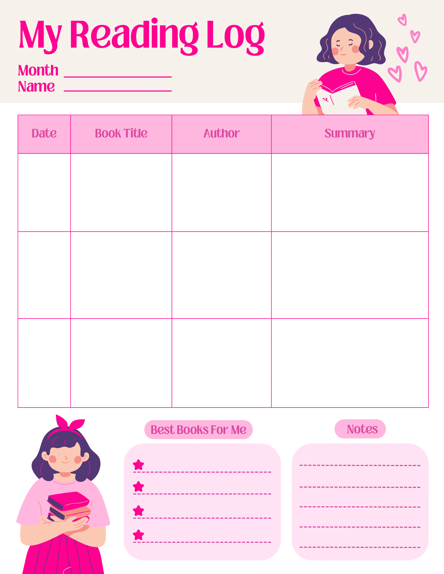 Reading Log with Summary for Kids (Free PDF Printables)