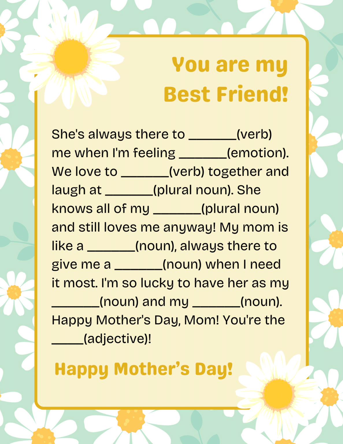 Celebrate Mother's Day with Mad Libs for Kids (Free Printable)