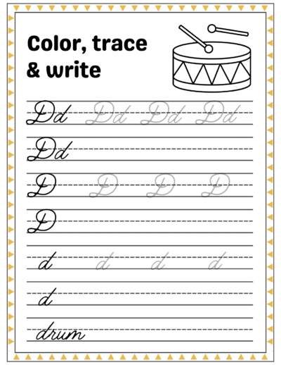 Letter D Cursive Writing Worksheets (Free Printables)