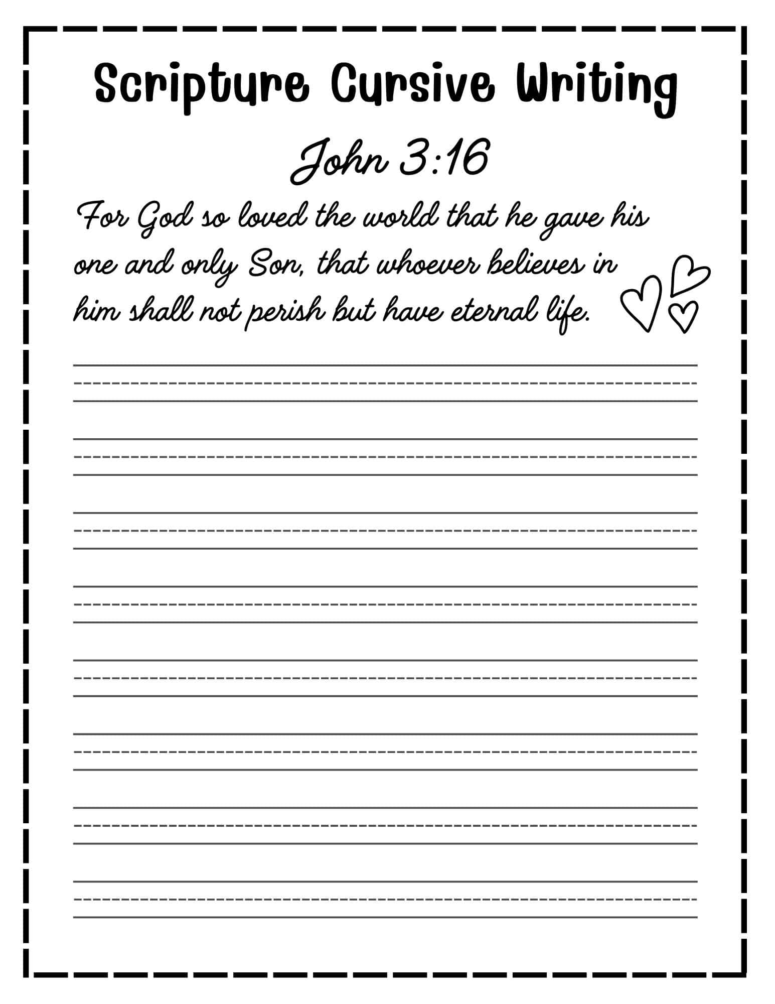 Bible Verses in Cursive Worksheets - John 3:16 (Free Printable)