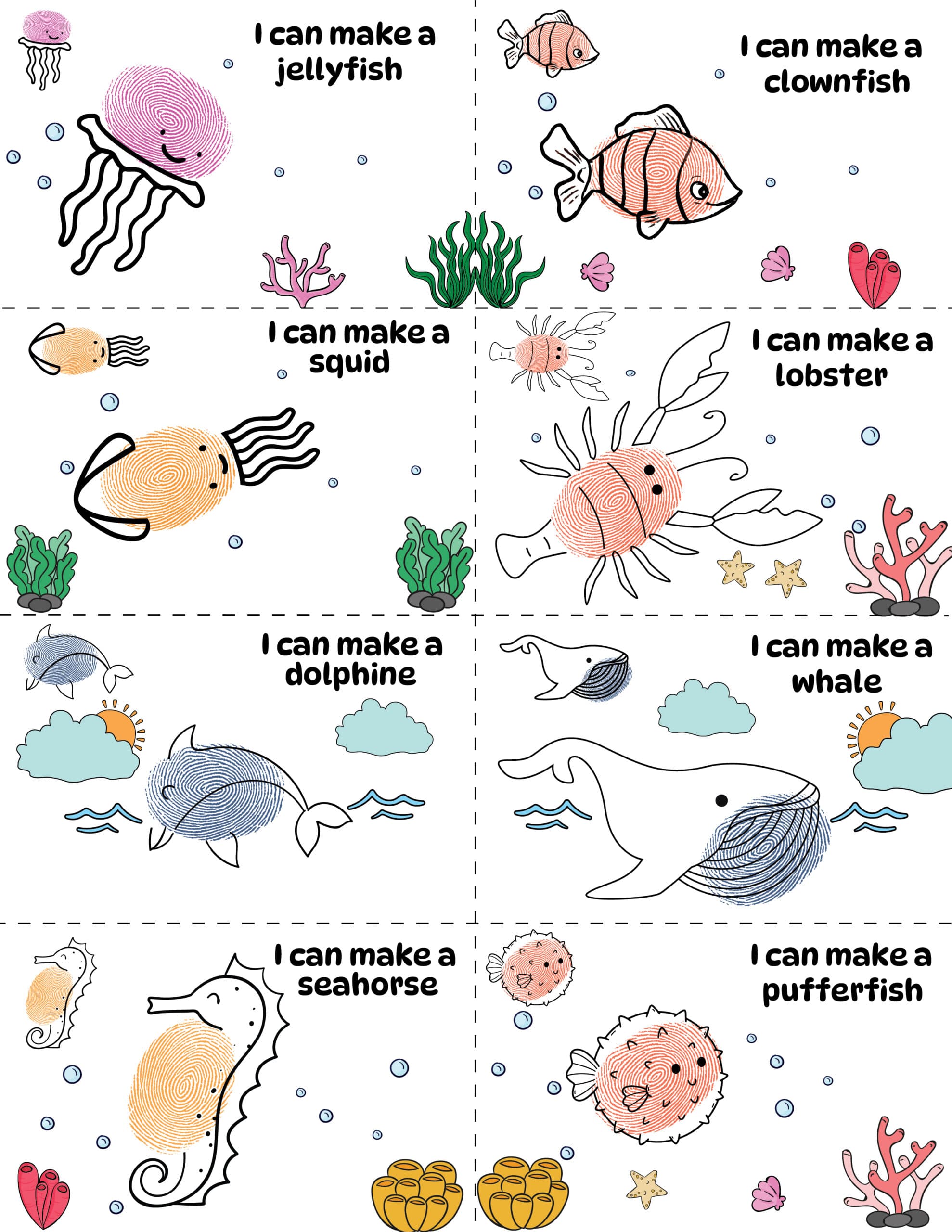 Creative Ocean Fingerprint Activities for Kids (Free PDF Printables)