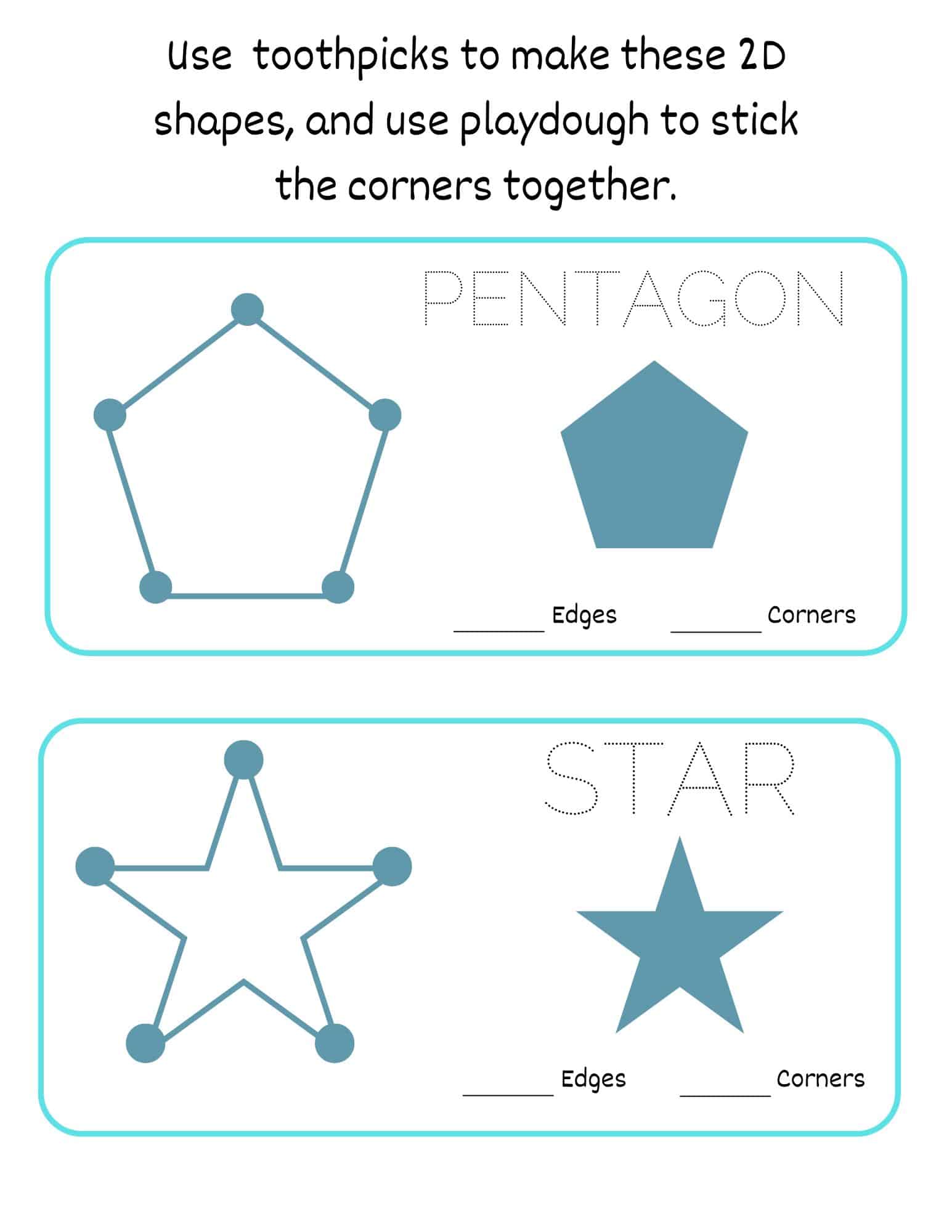 Toothpicks and Playdough Shapes Cards (Free Printable)