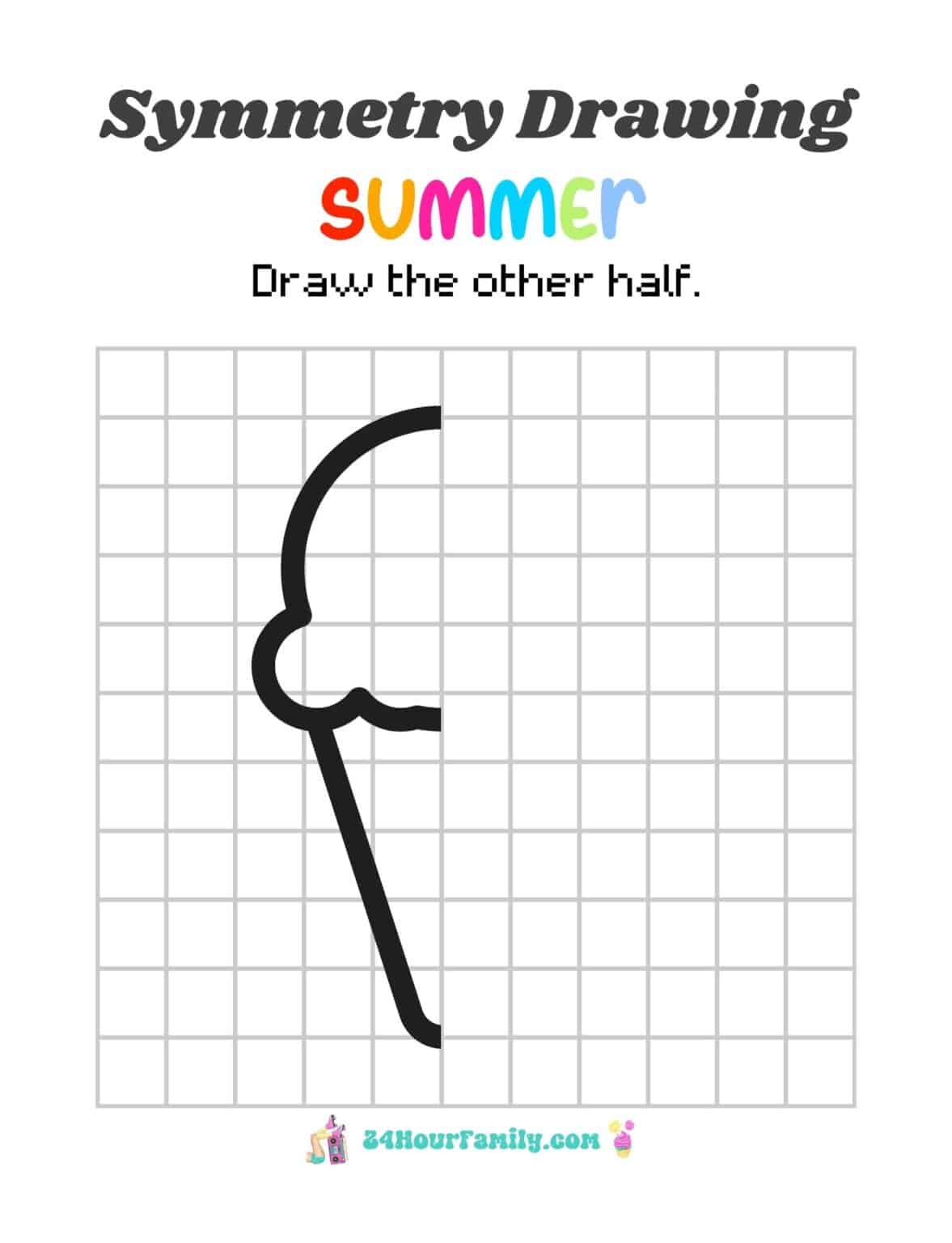Summer Symmetry Drawing Worksheets for Kids (Free Printables)