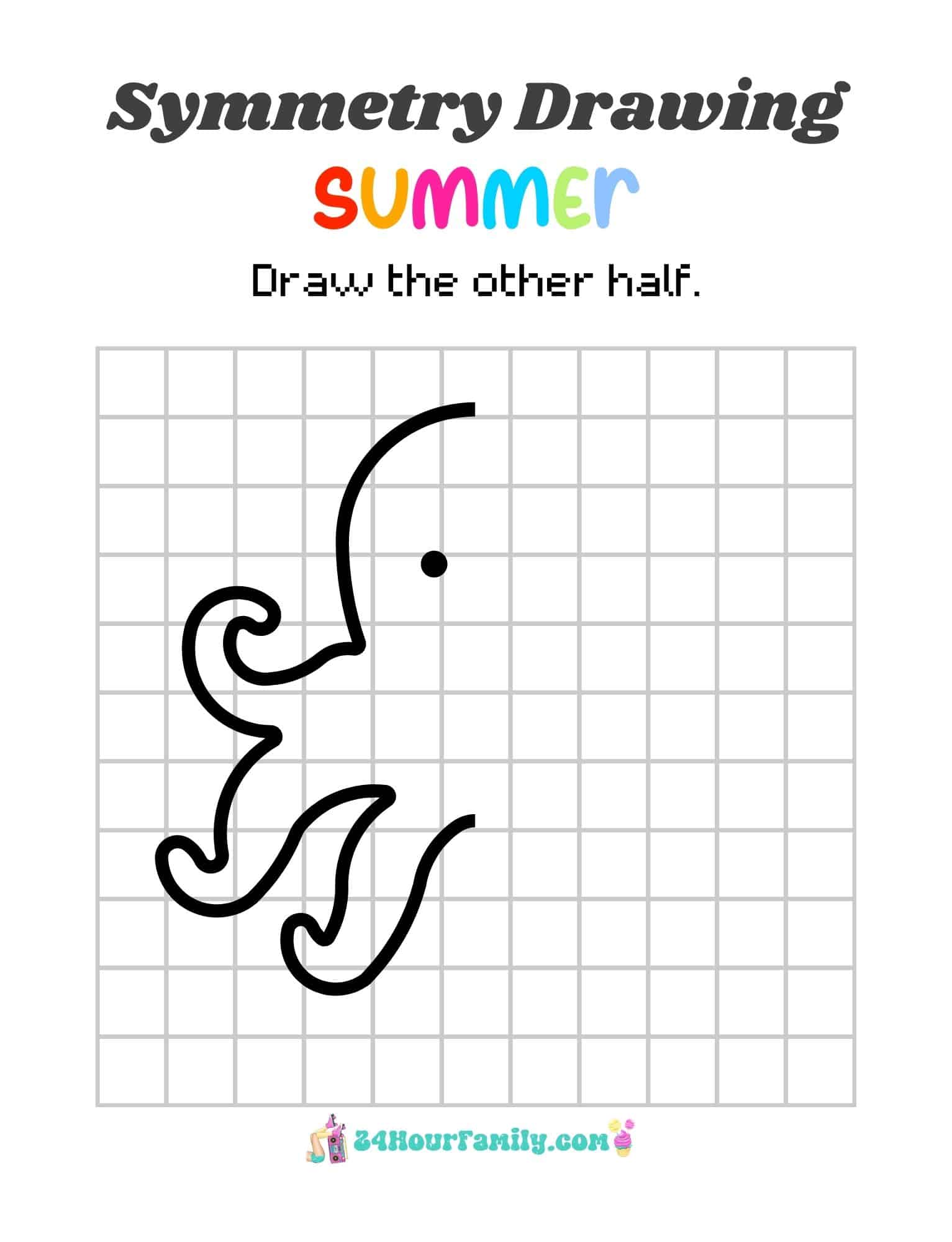 Summer Symmetry Drawing Worksheets for Kids (Free Printables)