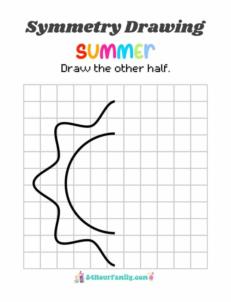 Summer Symmetry Drawing Worksheets for Kids (Free Printables)