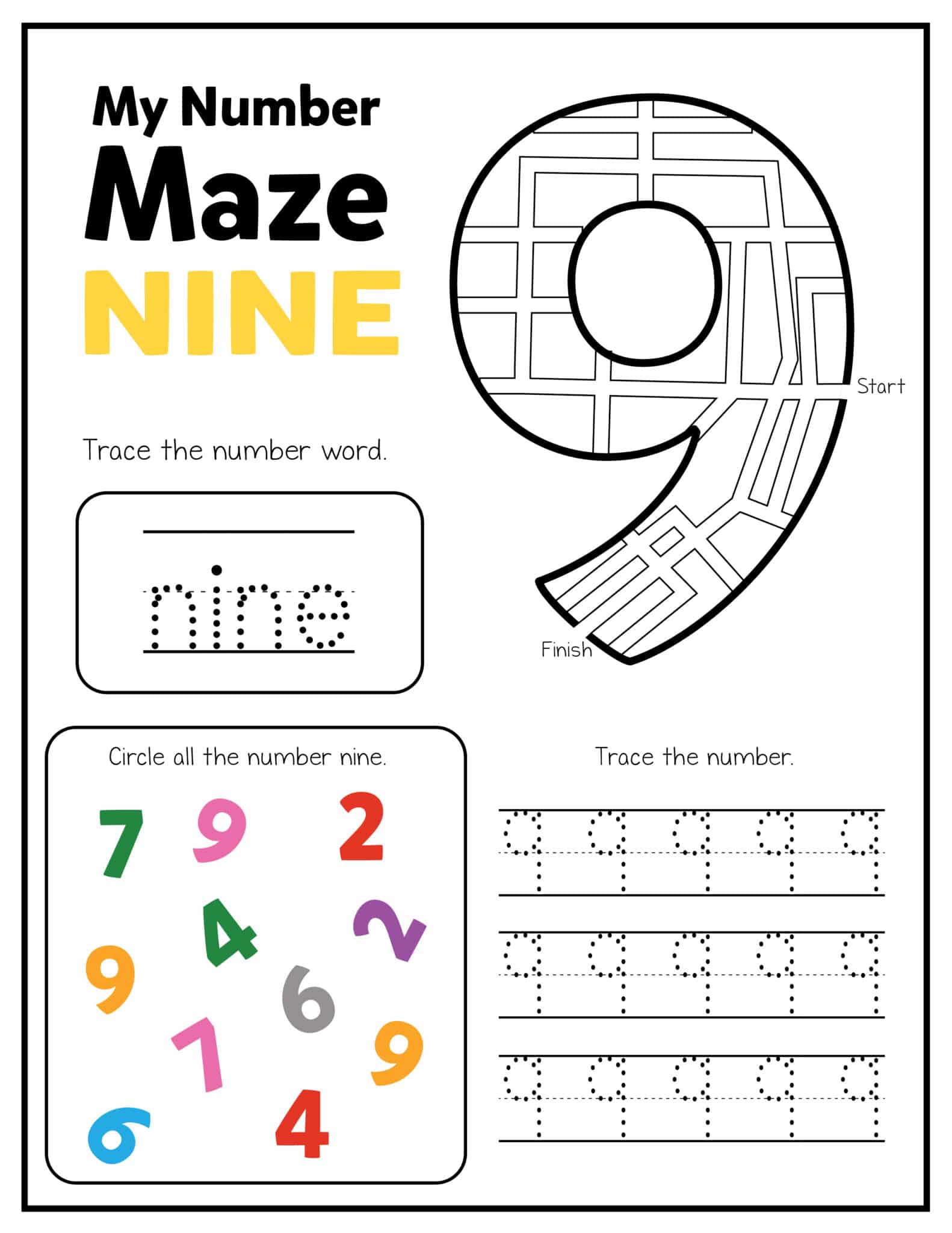 Learn the Numbers 0-10 With Free Number Mazes Worksheets