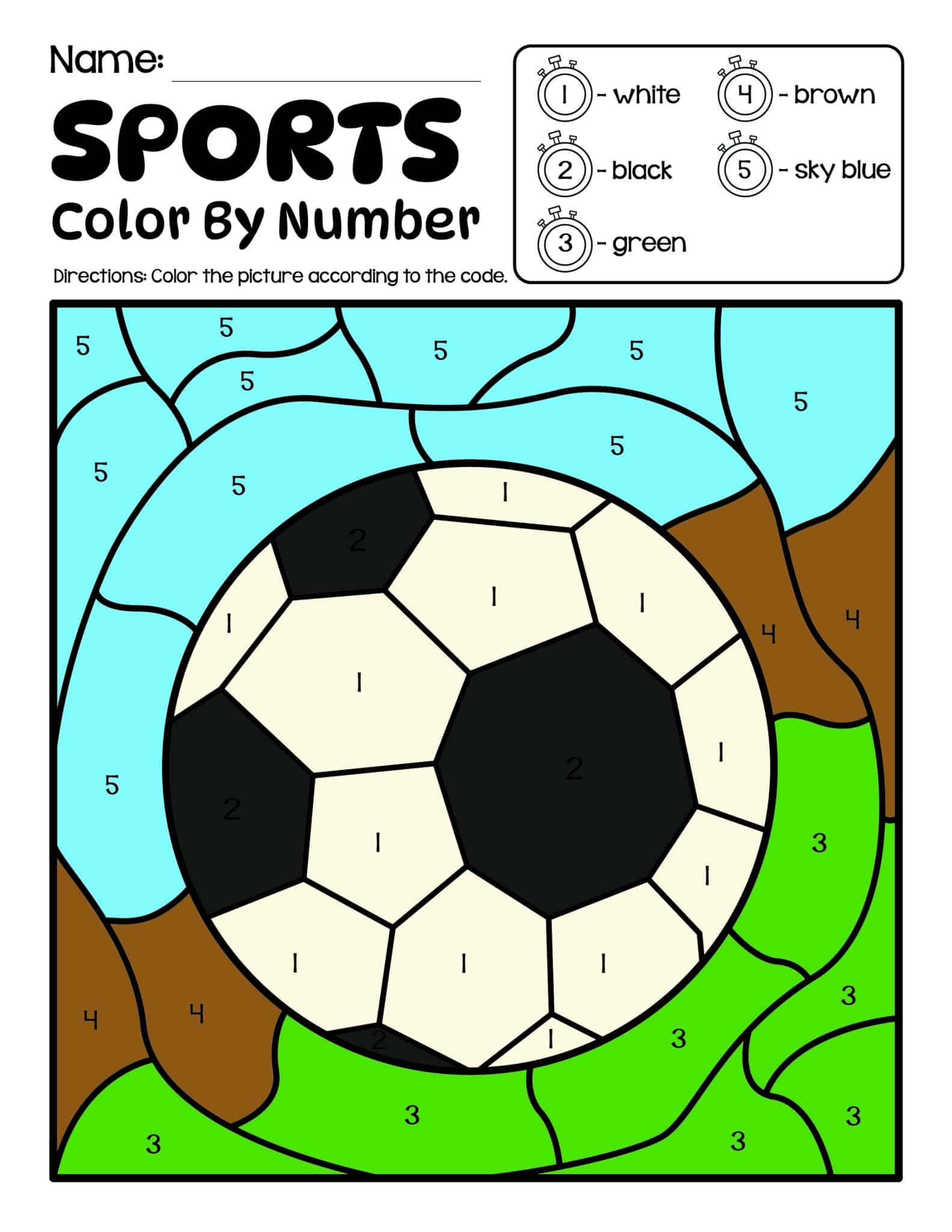 Sports Color by Number (Free Coloring Pages)