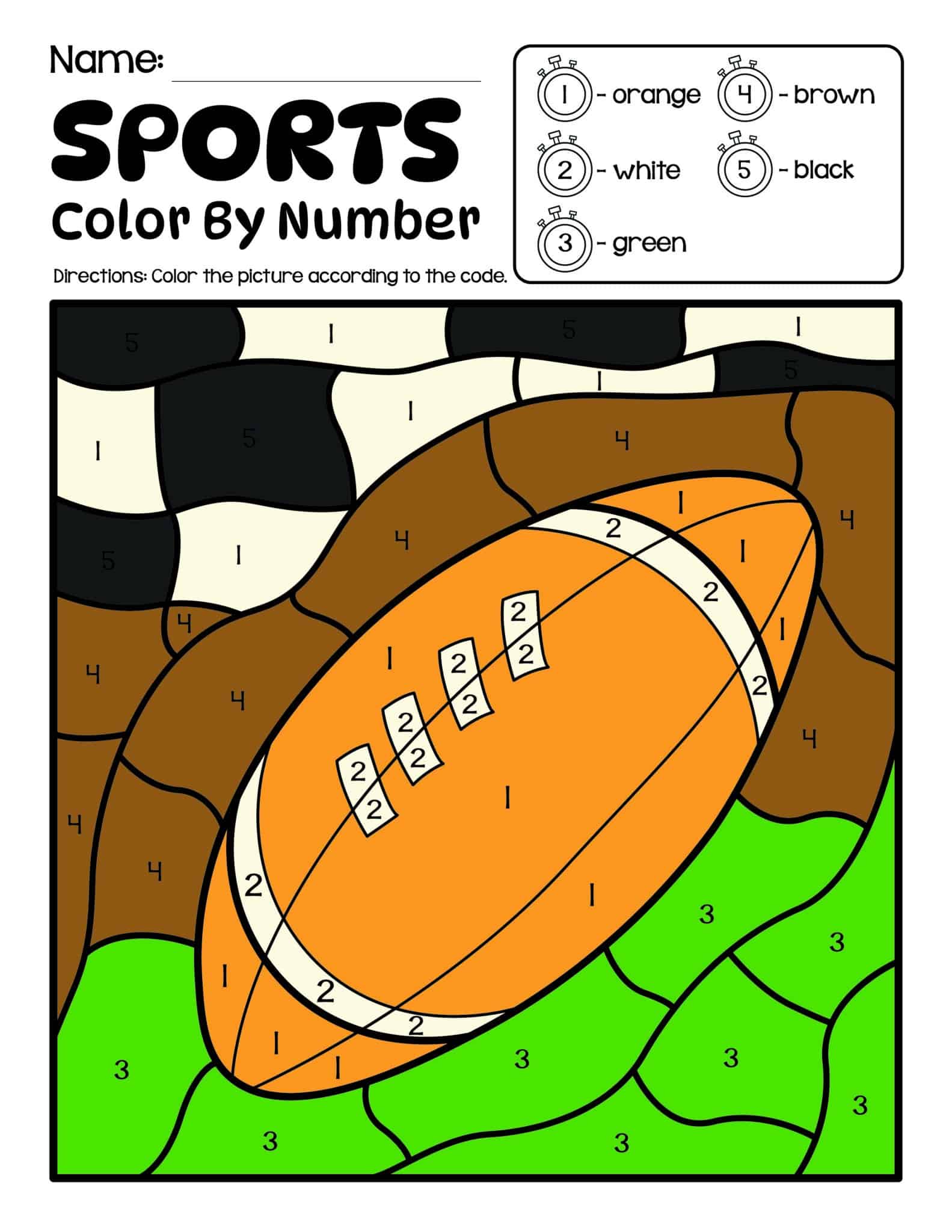 Sports Color by Number (Free Coloring Pages)