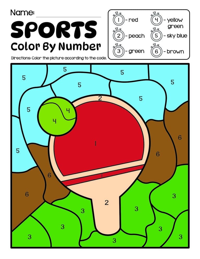 Sports Color by Number (Free Coloring Pages)