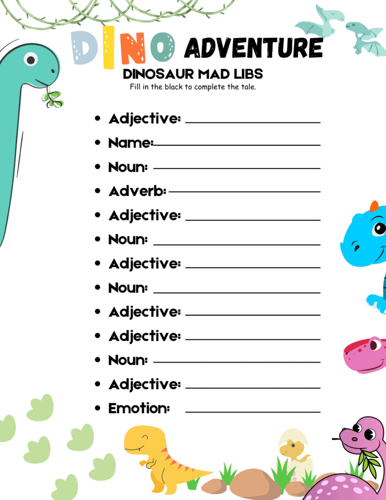 Stomp into Fun with Printable Dinosaur Mad Libs Worksheets!