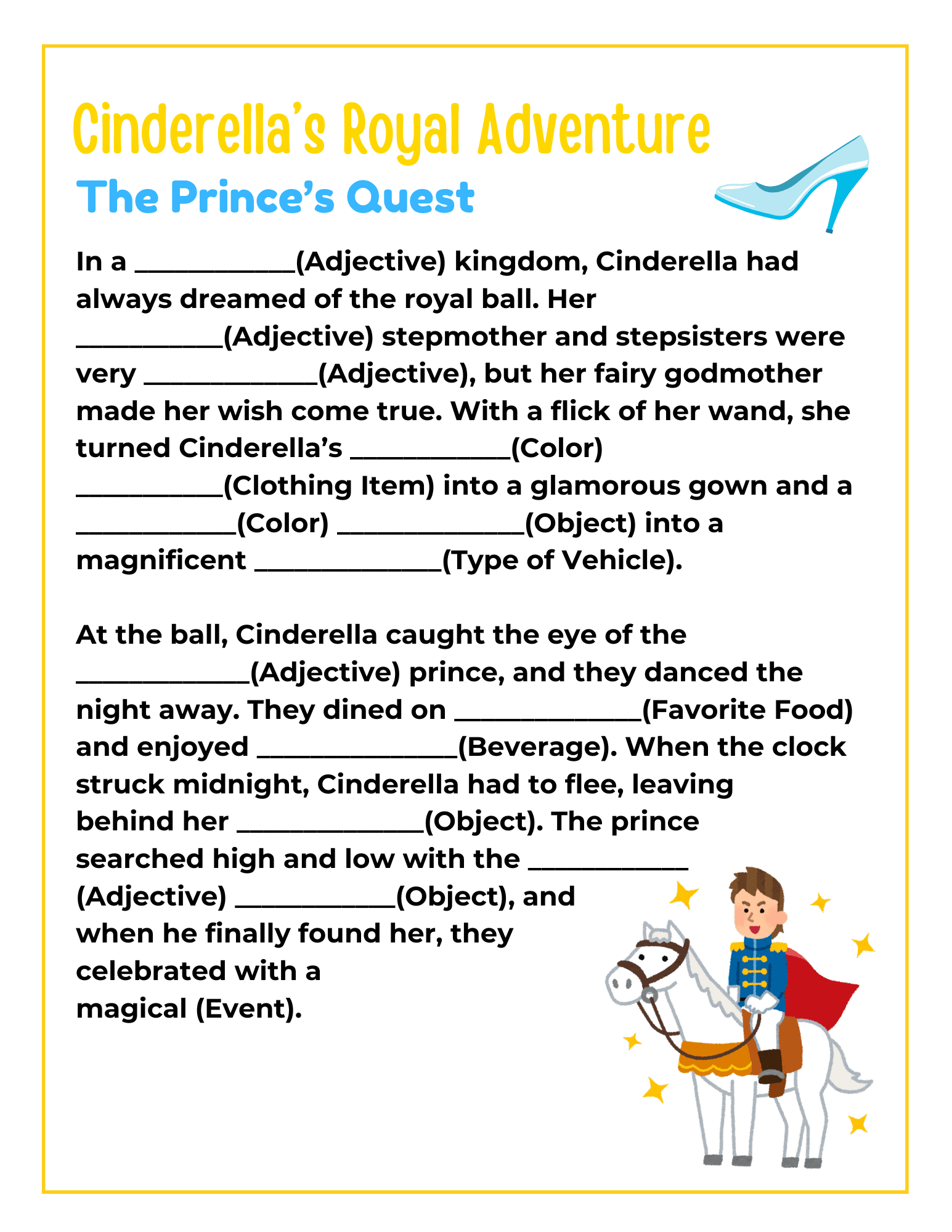 Cinderella Mad Libs Printables for Classrooms, Parties, and Reading Fun