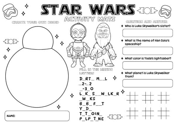 Free Printable Star Wars Activity Mats: Galactic Fun for Kids
