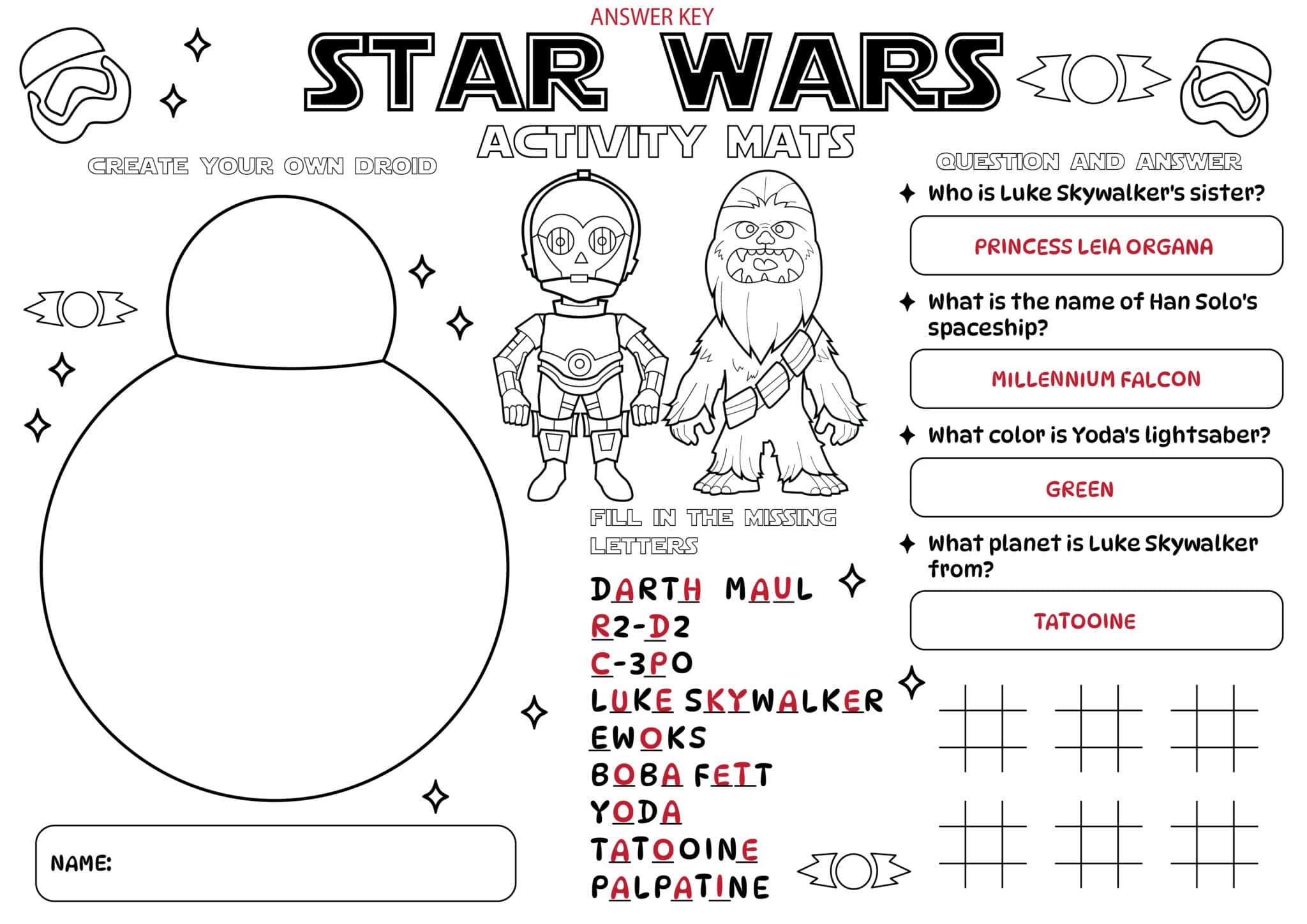 Free Printable Star Wars Activity Mats: Galactic Fun for Kids