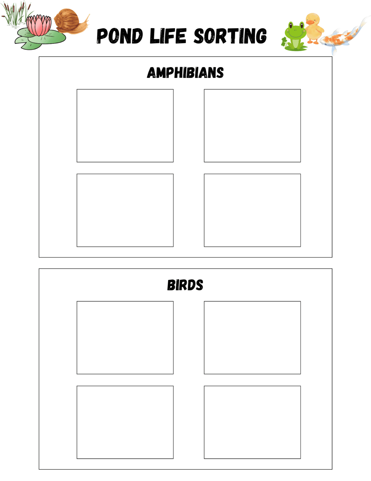 Pond Life Sorting Activity Mats (Free PDF Printables)