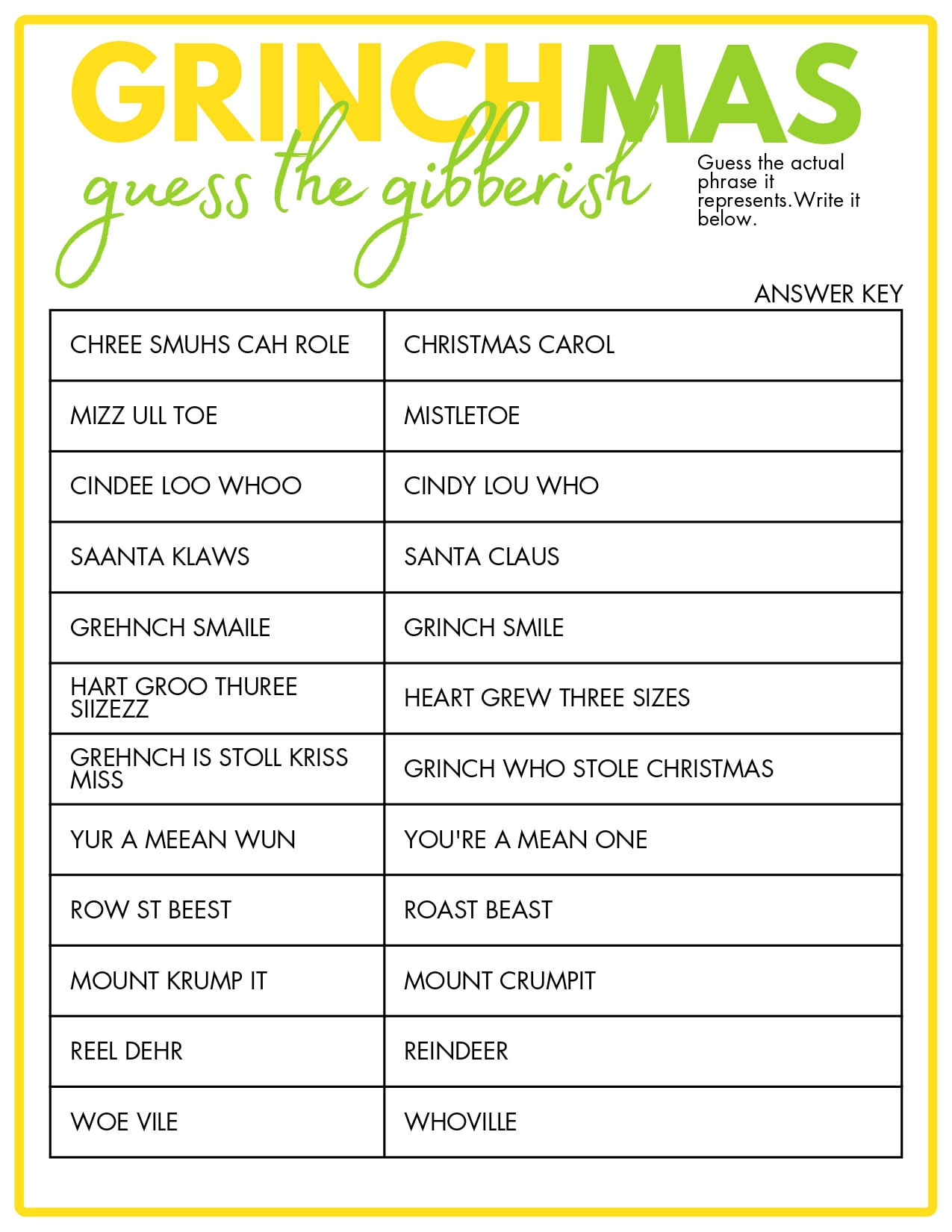 Grinchmas Party Games Printables: Christmas Party Fun!