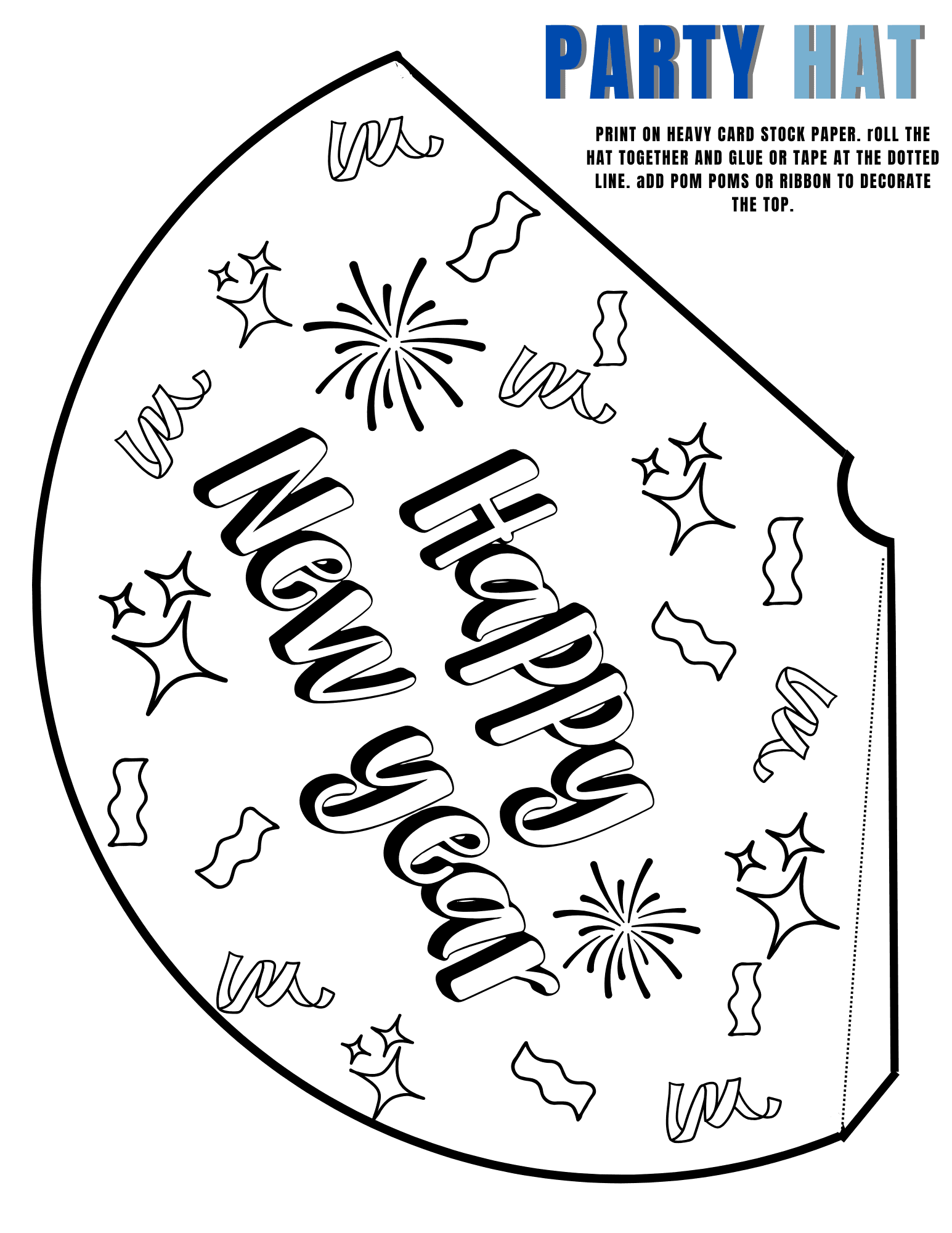 Happy New Year Printable Party Hats (Free to Print)