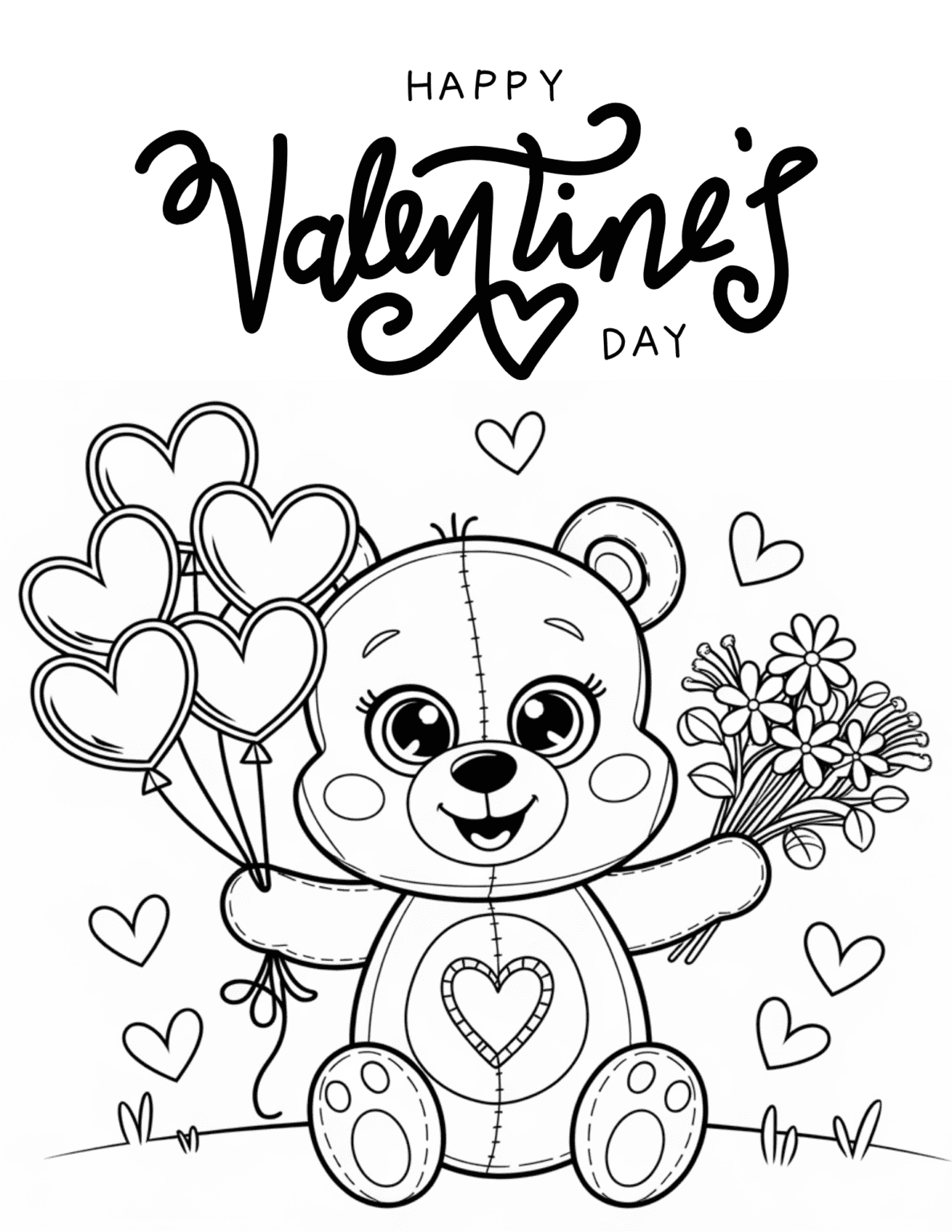 20 Free Teddy Bear Valentine's Coloring Pages