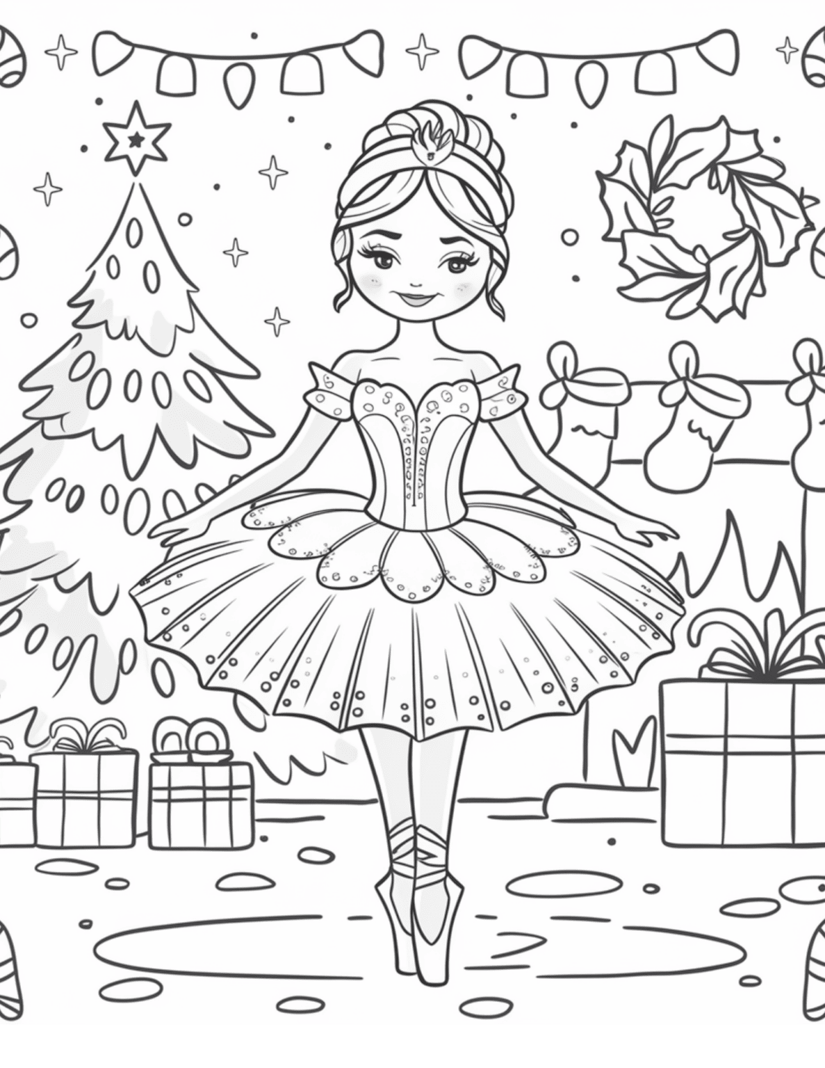 Christmas Ballerina Coloring Pages (Free PDF Printables)