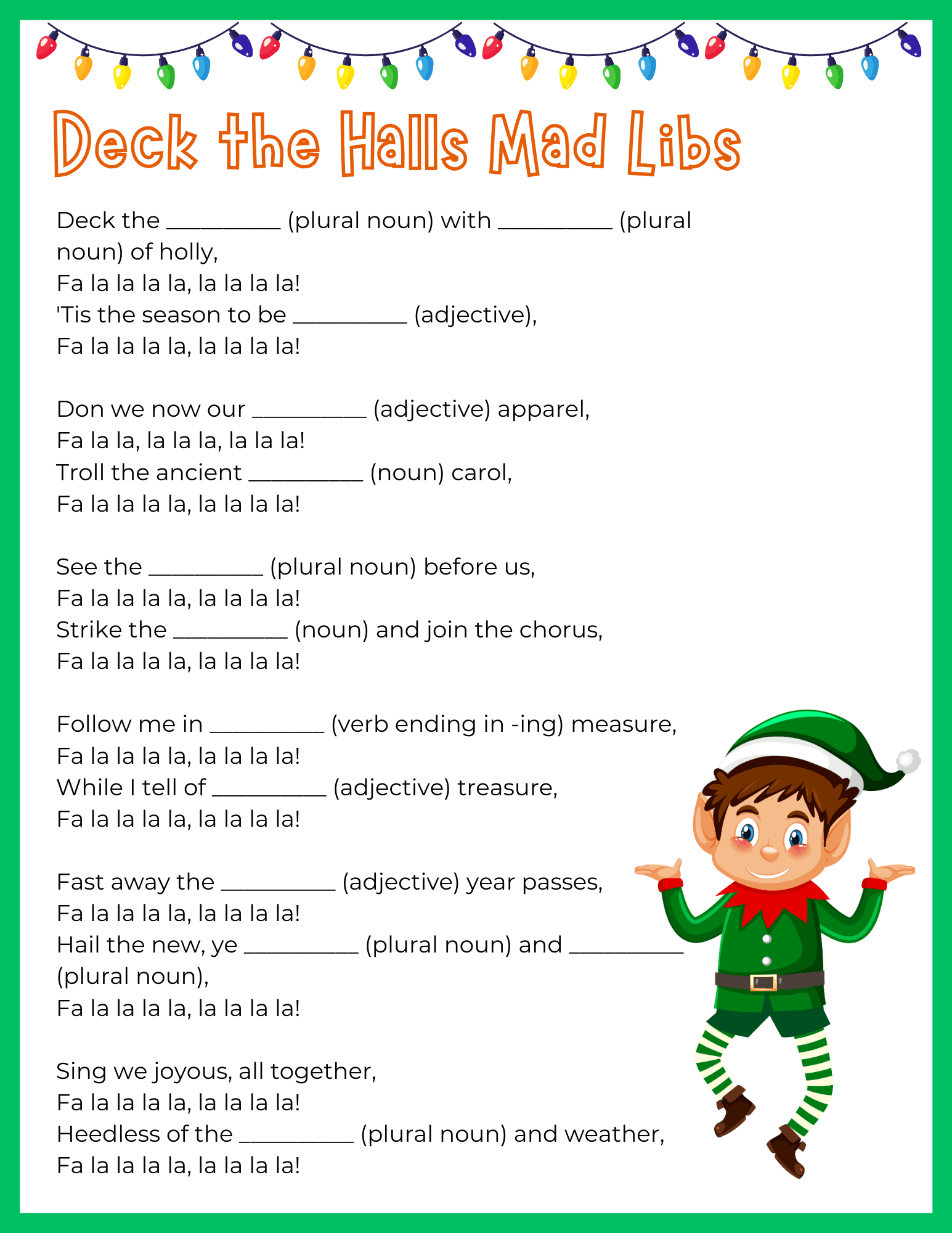 Christmas Songs Mad Libs Printables