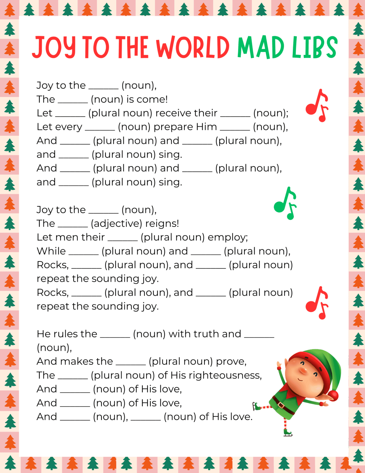 Christmas Songs Mad Libs Printables