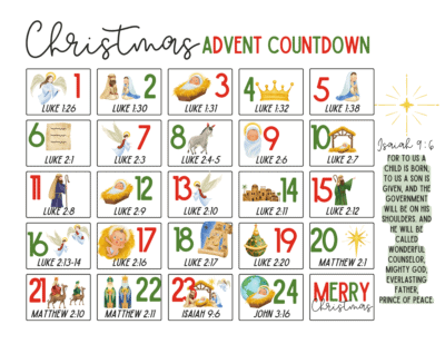 Advent Scripture Countdown Calendar Printable (Free To Download)