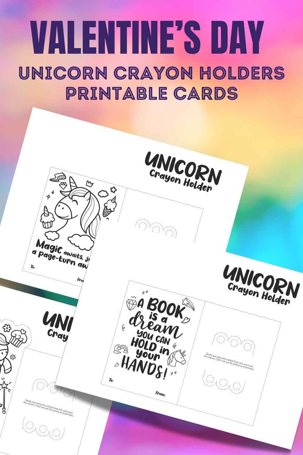 Unicorn Crayon Holders Valentine's Cards