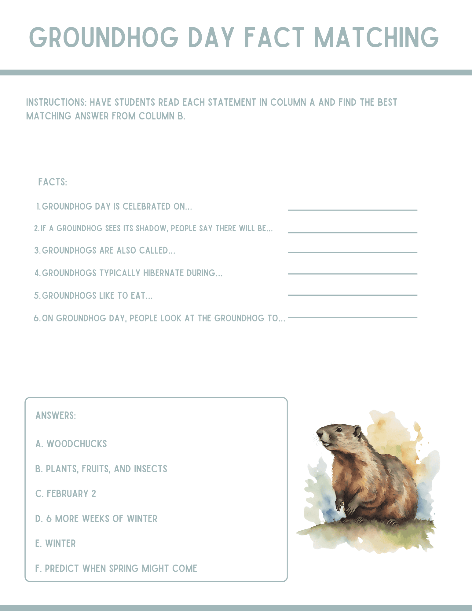Groundhog Day Study Pack: Fun Activities for Kids