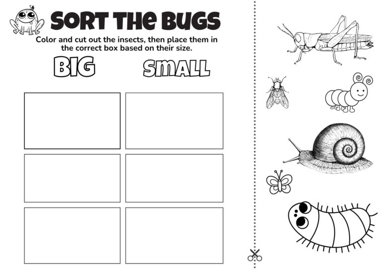 Big and Small Bugs Sorting Worksheets for Preschoolers (Free To Print)